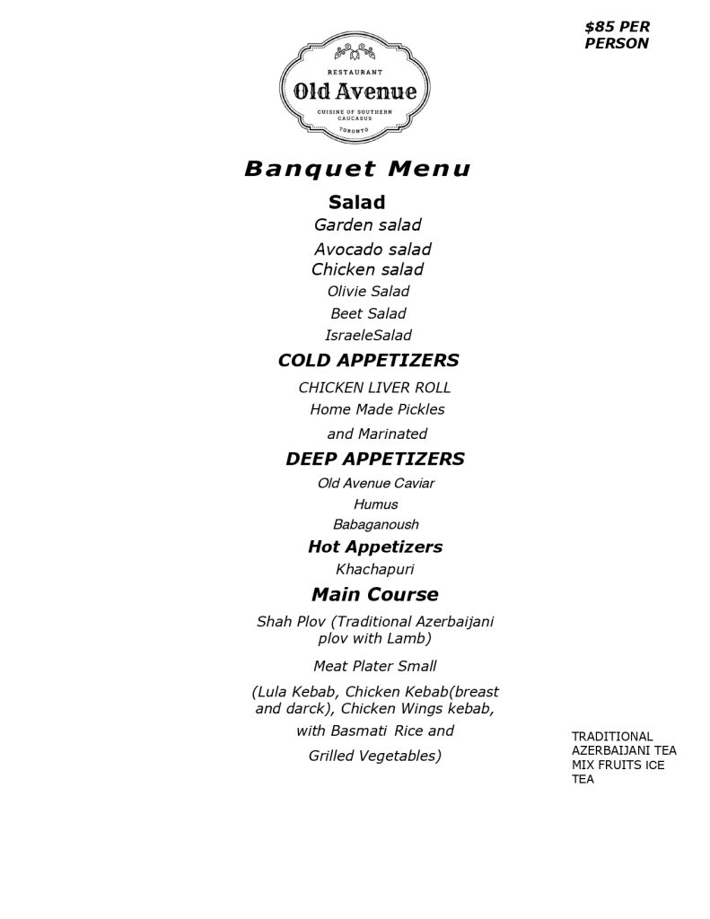 BANQUET MENU - OLD AVENUE
